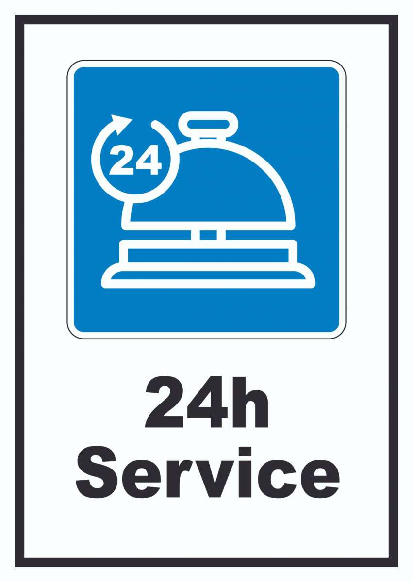 24H Service Schild | HB-Druck Schilder, Textildruck & Stickerei Onlineshop