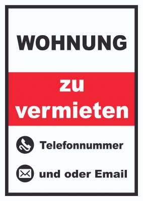 Wohnung zu vermieten Schild | HB-Druck Schilder, Textildruck ...